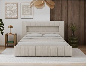 Béžová čalouněná dvoulůžková postel s úložným prostorem s roštem 180x200 cm Lamica – ELTAP