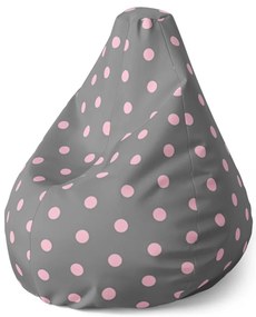 Sedací vak Pear růžové puntíky na šedé, šedá / růžová