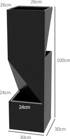 Květináč Outsunny, vnitřní květináč se 3 zónami pro sázení, s drenážními otvory, pro použití uvnitř i venku, kovový, 30 x 100 cm, černý
