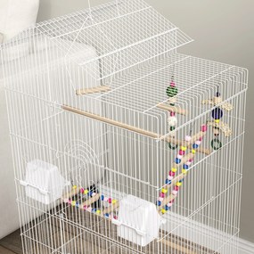 PawHut voliérová klec pro ptáky s více dveřmi, 4 krmítka, 3 bidla, houpačka, žebříky a vyjímatelný podnos pro papoušky, kanárky, andulky 46x36x100 cm…