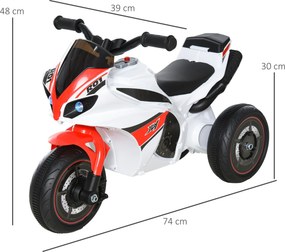 HOMCOM Dětská motorka s hudbou pro děti od 18 do 36 měsíců, bílá, 74x39x48 cm, stabilní a bezpečná pro batolata | Aosom.de