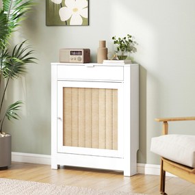 HOMCOM Kryt topení s výklopnými dveřmi a ratanem, prostor, boho design, pro obývací pokoj, ložnici, bílá