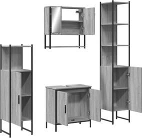 4dílný set koupelnového nábytku šedý sonoma kompozitní dřevo 3214713