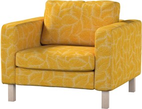 Potah na křeslo IKEA Karlstad, krátký barva žlutá látka pletený vzor, vzorované