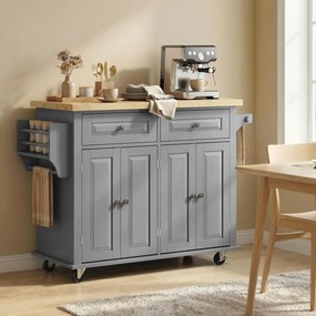 HOMCOM kuchyňský ostrov na kolečkách se zásuvkami, 111 x 44,5 x 82,5 cm, šedý