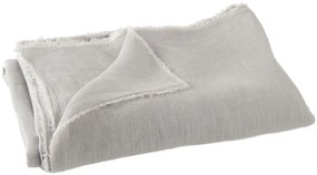 Šedý lněný přehoz Stonewashed s třásňovitým lemem - 150*0,5*200 cm