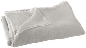 Šedý lněný přehoz Stonewashed s třásňovitým lemem - 150*0,5*200 cm