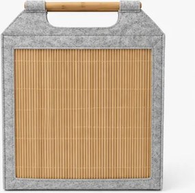 koš na prádlo, objem 23 l, bez víka, přenosný, plsť/bambus, 42x38x14 cm, šedá/přírodní, Dekorino KP20260004
