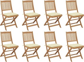 vidaXL Skládací zahradní židle s poduškami 8 ks masivní akácie [3075129] Barva: krémová