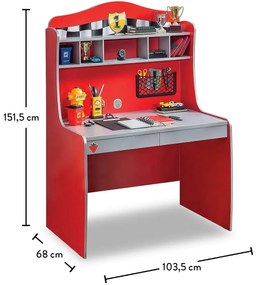 Psací stůl Fittipaldi - červená/šedá