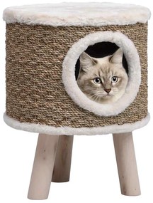 Kočičí domeček s dřevěnými nohami 41 cm mořská tráva 170970