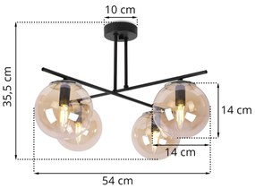 Stropní svítidlo Paris, 4x medové skleněné stínítko, ch