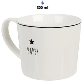 Bílý hrnek s hvězdičkou Happy - Lovely Day - 12*8*7 cm / 300 ml