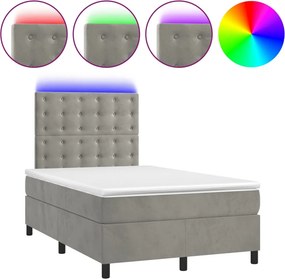 Box spring postel s matrací a LED světle šedá 120x200 cm samet 3136353
