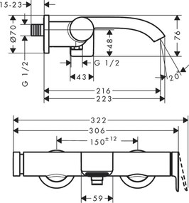 Hansgrohe Vivenis, nástěnná vanová baterie, černá matná, 75420670