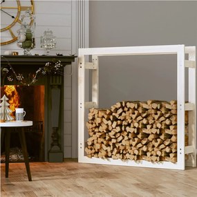 Stojan na dřevo bílý 100x25x100 cm masivní borovice - Default Title