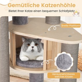 Costway 197 cm kočičí věž vícepatrový kočičí strom s polstrovaným horním