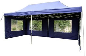 Nůžkový párty stan 3 × 6 m s bočními stěnami, modrý