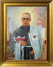 Svatý Maxmilián Kolbe Obraz Na Plátně Ve Zlatém Rámu 30X40