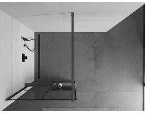 Mexen Kioto+, sprchová zástěna Walk-In s poličkou a věšákem 70 x 200 cm, 8mm čiré sklo černý vzor, ​​grafitový profil, 800-070-121-95-77
