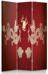 Ozdobný paraván Červený japonský drak - 110x170 cm, třídílný, klasický paraván