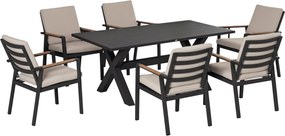 Outsunny 7dílná jídelní souprava pro zahradní patio - 1 stůl + 6 židlí s polštáři, weatherproof hliníkový rám, černá + šedá | Aosom