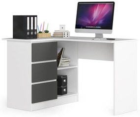 Ak furniture Rohový psací stůl B16 124 cm levý bílý/šedý
