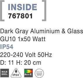 NV 767801 Venkovní svítidlo s bodcem INSIDE tmavě šedý hliník a sklo GU10 1x7W 220-240V IP54 bez žárovky - NOVA LUCE