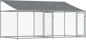 Klec pro psy se střechou a dvířky šedá 4x2x2 m pozinkovaná ocel 3209563