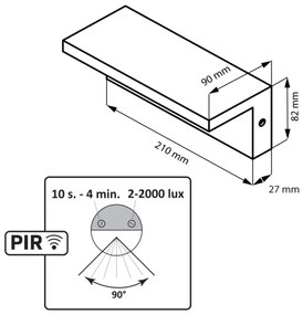 LED Venkovní nástěnné svítidlo se senzorem TESA LED/10W/230V IP54 černá