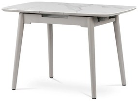 AUTRONIC Jídelní stůl 90+25x70 cm, keramická deska bílý mramor, masiv, šedý vysoký lesk