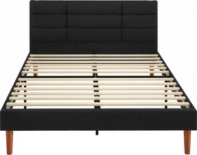 HOMCOM rám postele 140 x 200 cm s lamelovým roštem, polstrovaná manželská postel v lněném vzhledu, úložný prostor pod postelí, tišší, černý