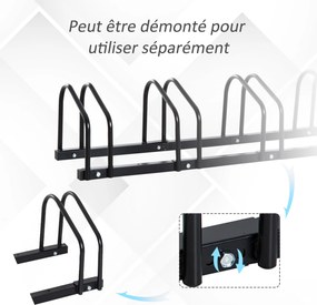 HOMCOM 5-Členný stojan na kola – skladovací stojan pro kola s pneumatikami do 65 mm, rozměry 145L x 33W x 27H cm, černá ocel