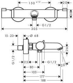 Hansgrohe Ecostat Comfort, termostatická vanová baterie, chromová, 13114000