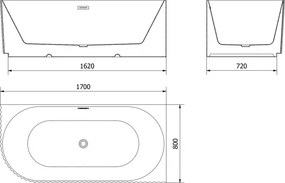 Mexen Gia, volně stojící rohová vana, drážkovaná, pravá, 170 x 80 cm, černá matná, chromový přepad, 52701708071P-01