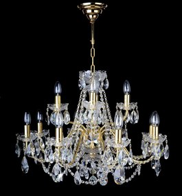 12 Arms gold brass crystal chandelier with cut crystal almonds
