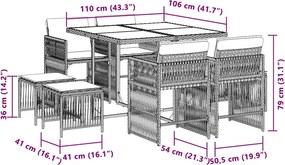 9dílný zahradní jídelní set s poduškami mix béžové polyratan 3211680