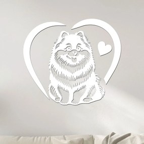 dřevo života Dřevěný obraz psa Pomeranian v srdci Zvolte rozměr (cm): 60x52, Zvolte barvu dekoru: Bílá