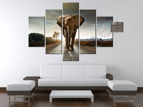 Gario Obraz s hodinami Osamělý silný slon - 5 dílný Rozměry: 150 x 105 cm