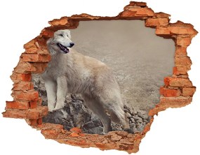 Wallmuralia Díra 3D fototapeta na stěnu Bílý vlk na skále 90x70 cm