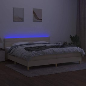 Box spring postel s matrací a LED krémová 200x200 cm textil 3133826