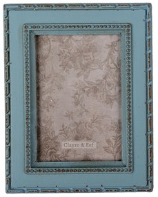 Dřevěný modrý vintage zdobený fotorámeček - 13*1*17 cm / 9*13 cm