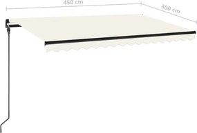 Ručně zatahovací markýza s LED světlem 450 x 300 cm krémová 3069122