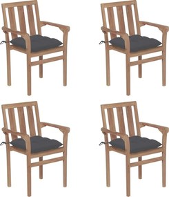 vidaXL Stohovatelné zahradní židle s poduškami 4 ks masivní teak [3073394] Barva: antracitová