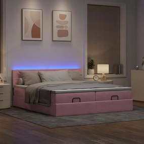 Osmanský rám postele s matrací růžová 200x200cm samet 3312934