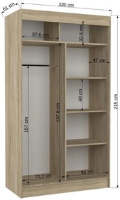 Šatní skříň s posuvnými dveřmi Gilton - 120 cm Barva: dub Sonoma