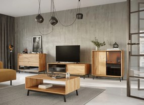KATMANDU Velký TV stolek sklo Modern Loft, dub, přírodní dub, 200x52x50 cm