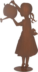 Rezavá kovová dekorace děvče s konvičkou - 36*12*62 cm
