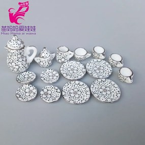 Čajové sety pro panenky Barbie Varianta: set A10 - černo-bílé květy