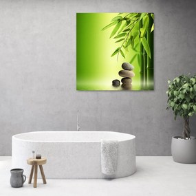 Obraz na plátně, Zen a bambusové kameny na zeleném pozadí - 40x40 cm